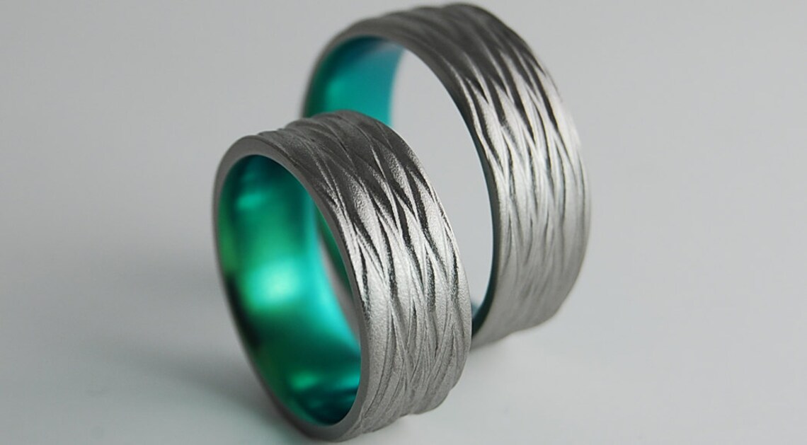 Sphinx Bands in Immortal Green Titanium Rings Wedding - Etsy