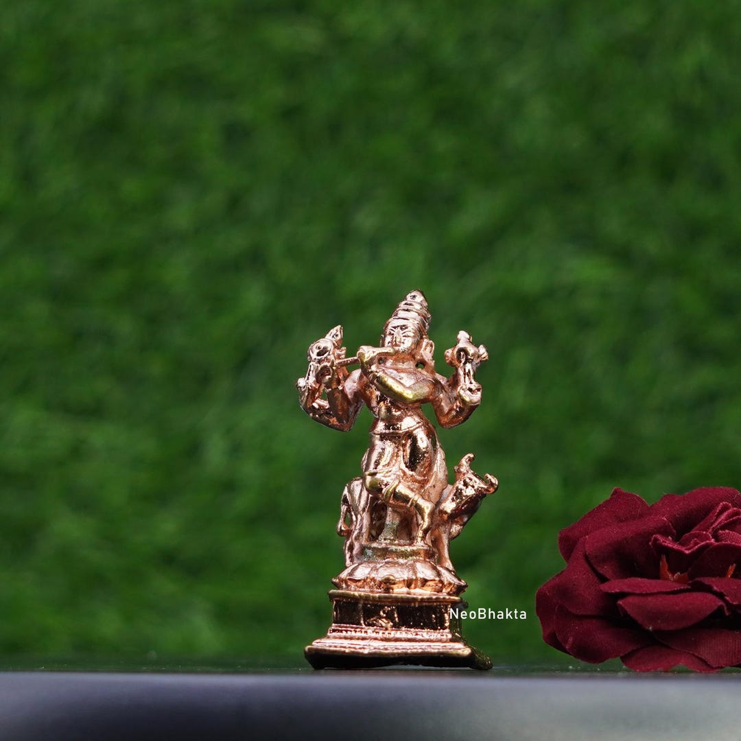 Lord Krishna Copper Idol | 6cm Handcrafted Standing Four-hand Murti ...