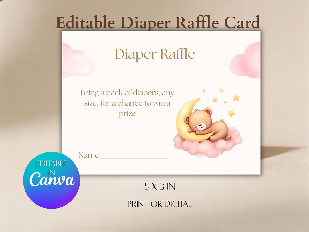 Sleeping Bear Diaper Raffle Card Template | Moon & Clouds Baby Shower ...