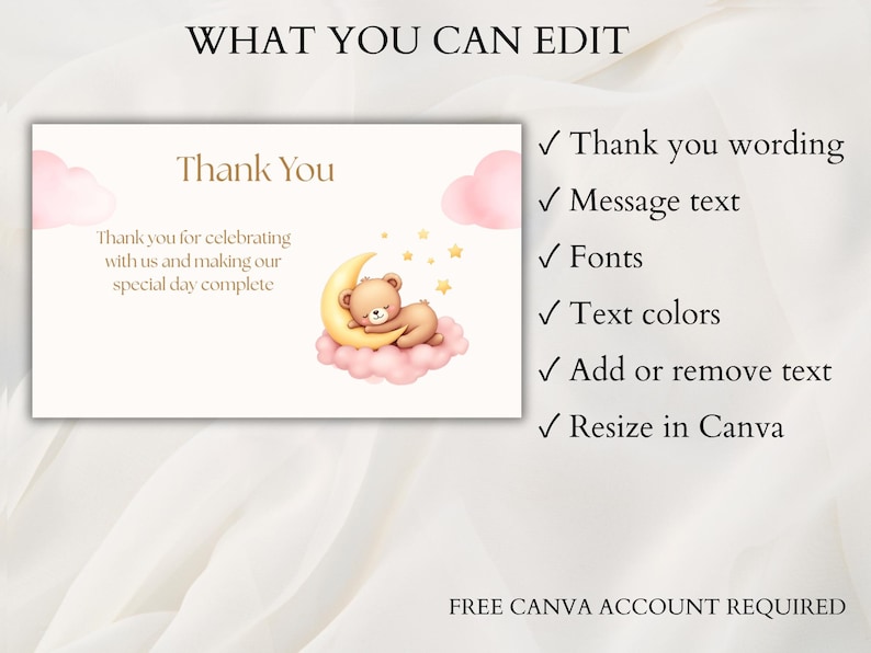 Sleeping Bear Shower Baby Invitation Card Template Editable Canva ...