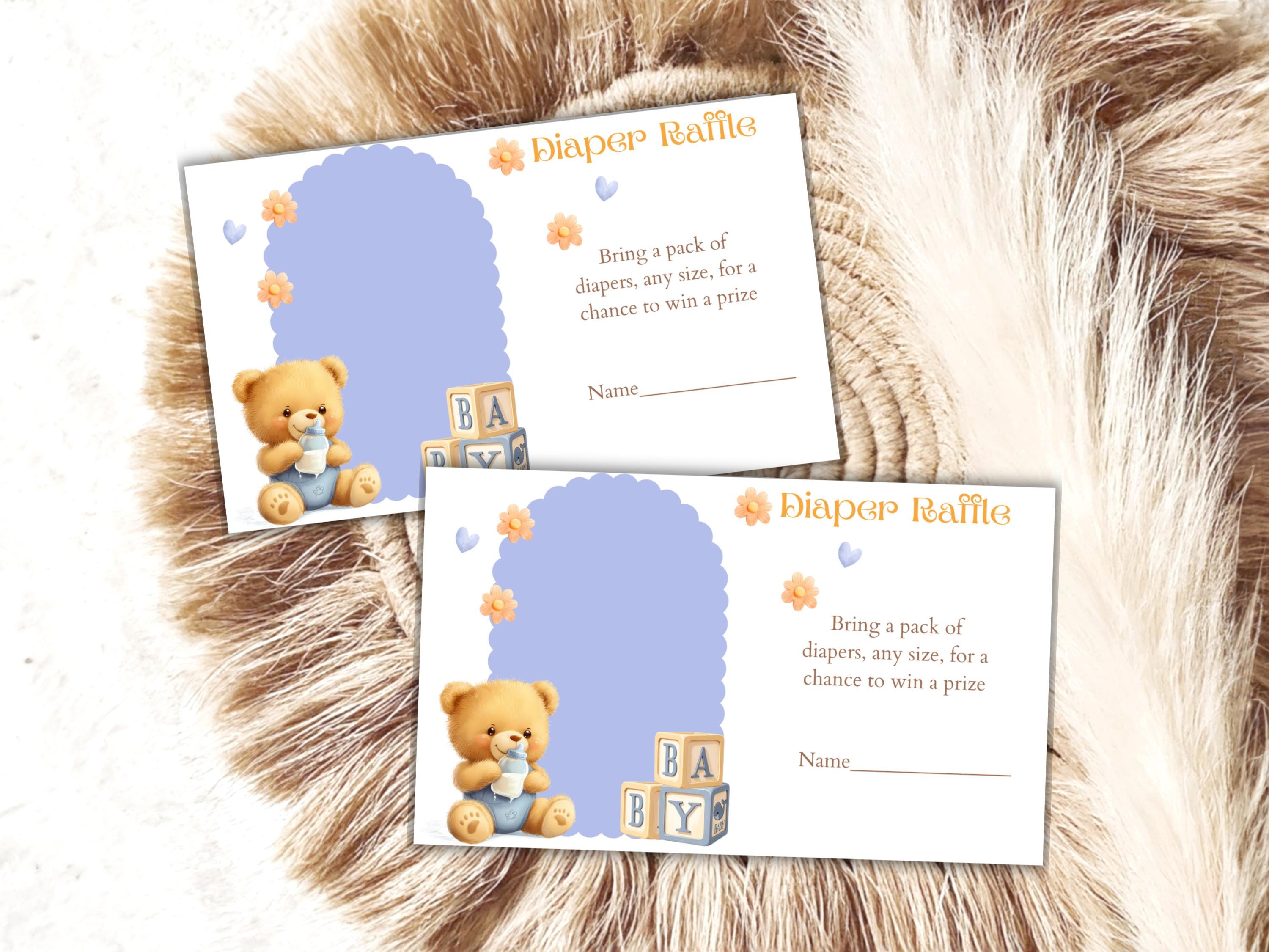 Baby Boy Bear Diaper Raffle Card Template, Teddy Bear Baby Shower Game ...