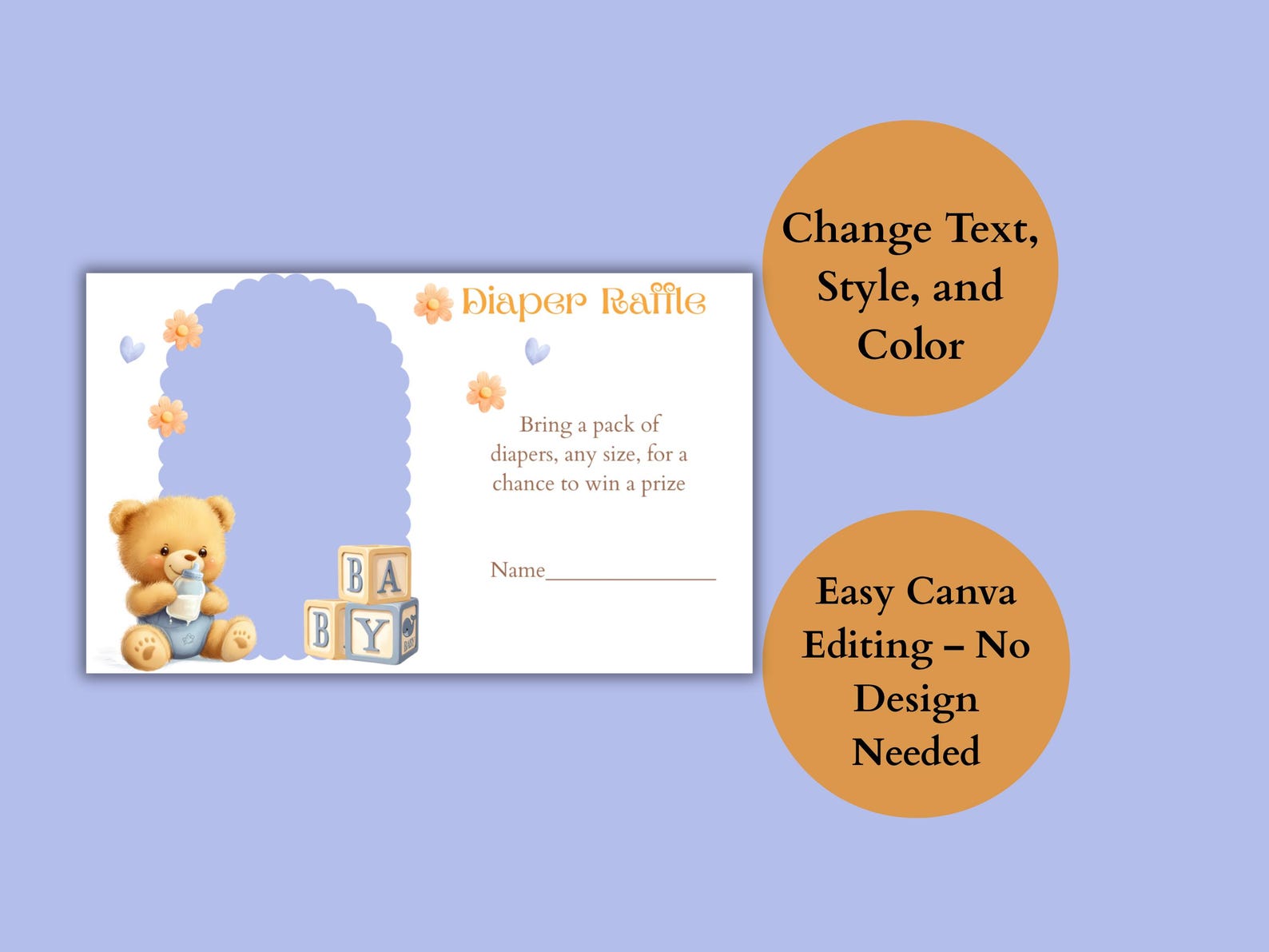 Baby Boy Bear Diaper Raffle Card Template, Teddy Bear Baby Shower Game ...