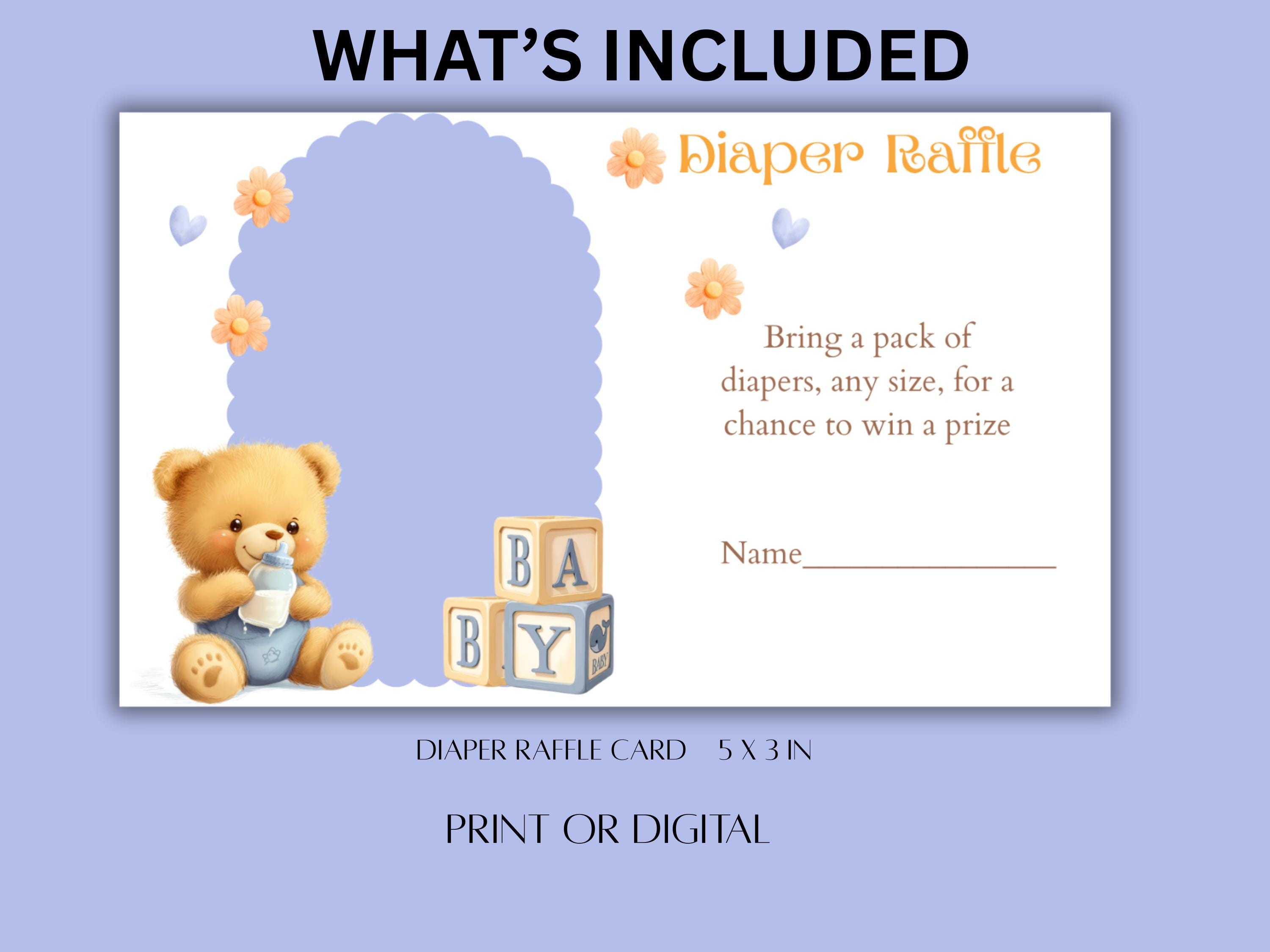 Baby Boy Bear Diaper Raffle Card Template, Teddy Bear Baby Shower Game ...