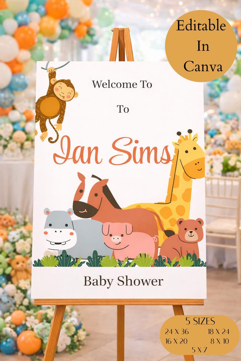 Babyshower Printable Template Jungle Animal Safari Theme Welcome Sign ...