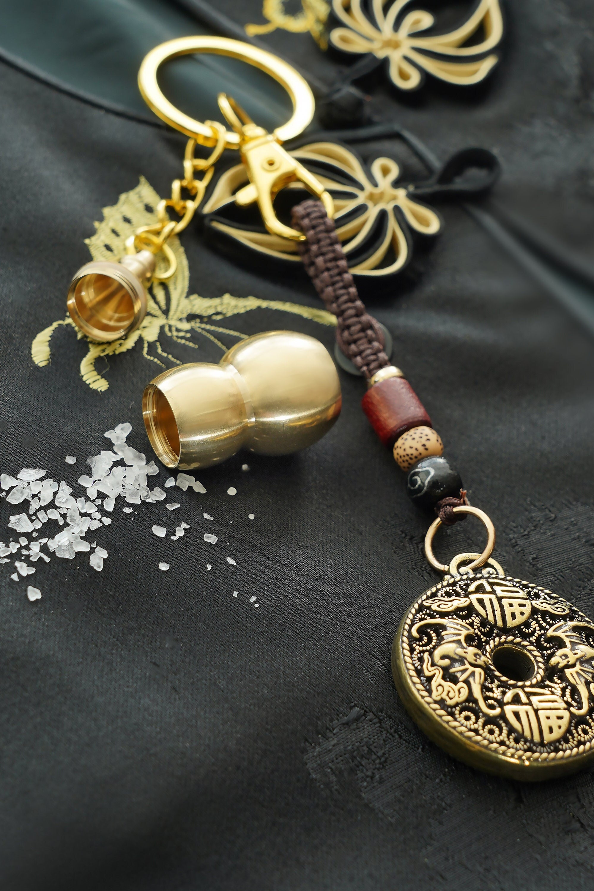 Feng Shui Double Bat Wu Lou Gourd Protection Keychain - Etsy