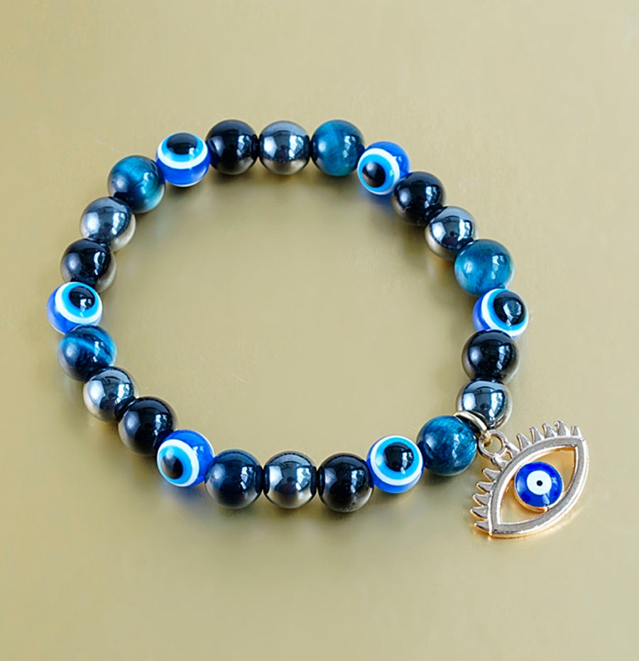 Evil Eye Bracelet Blue Healing Stones, Positive Energy and Protection ...