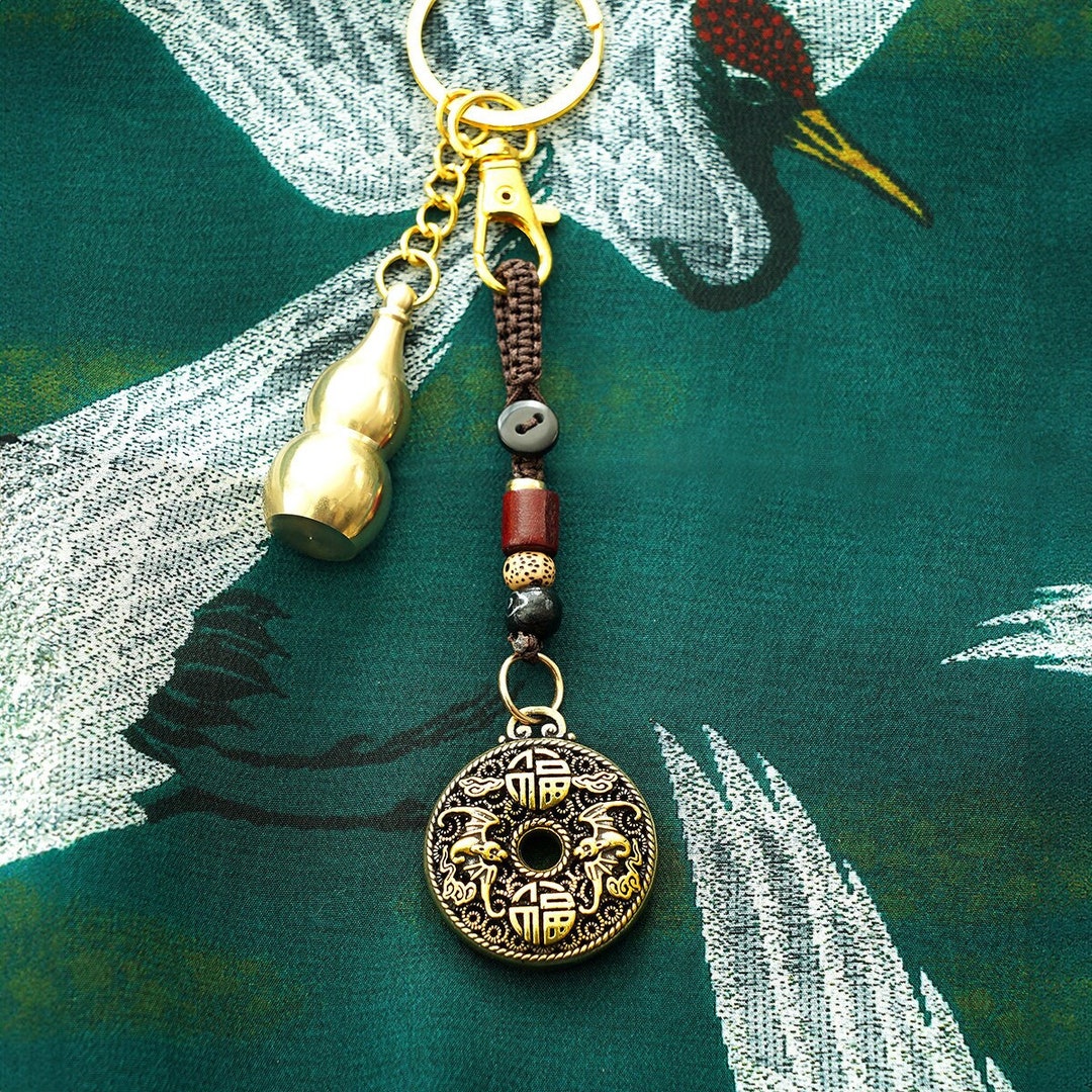 Feng Shui Double Bat Wu Lou Gourd Protection Keychain - Etsy