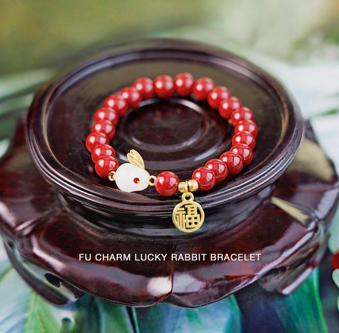 Feng Shui Lucky Fu Charm White Jade Rabbit Bracelet - Etsy