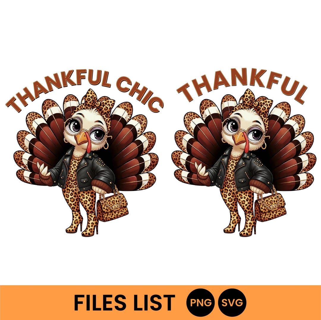 Glam Thanksgiving Turkey PNG, Leopard Print Fall Clipart (digital ...