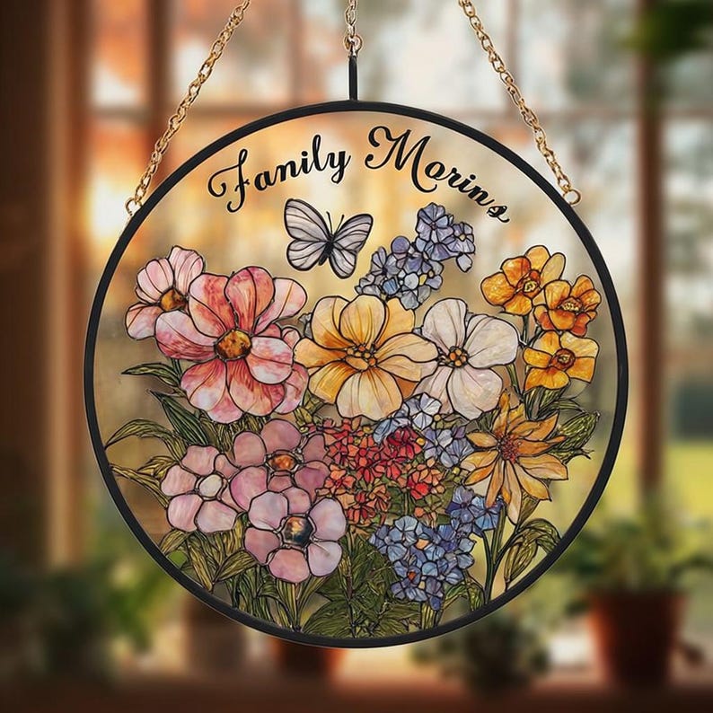 Custom Family Birth Flowers Glass Suncatcher, Personalized Flower Glass ...