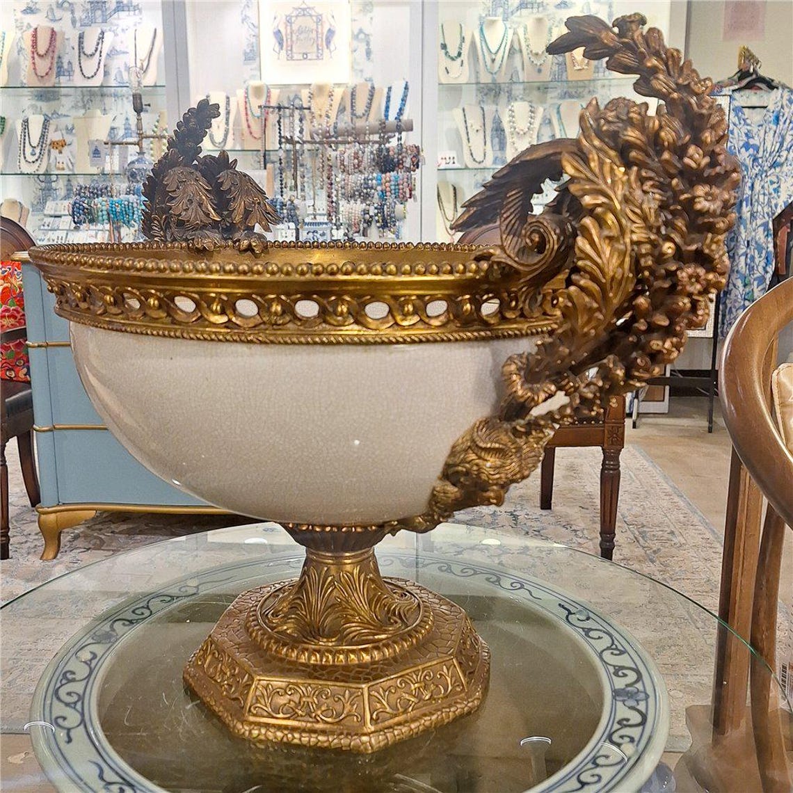 Neoclassical European Large 24" Porcelain Centerpiece With Gilt Bronze ...