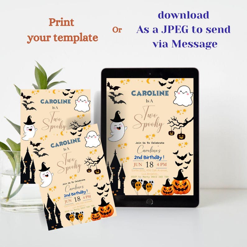 Editable Two Spooky Halloween Invitation | 2nd Birthday Canva Template ...