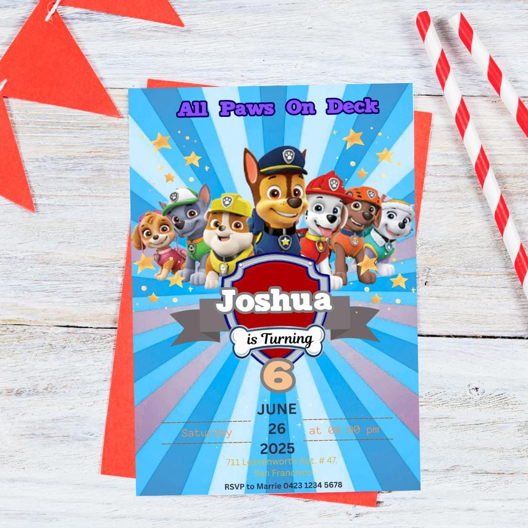 Paw Patrol Birthday Invitation – Editable 6th Birthday Party Invite for ...