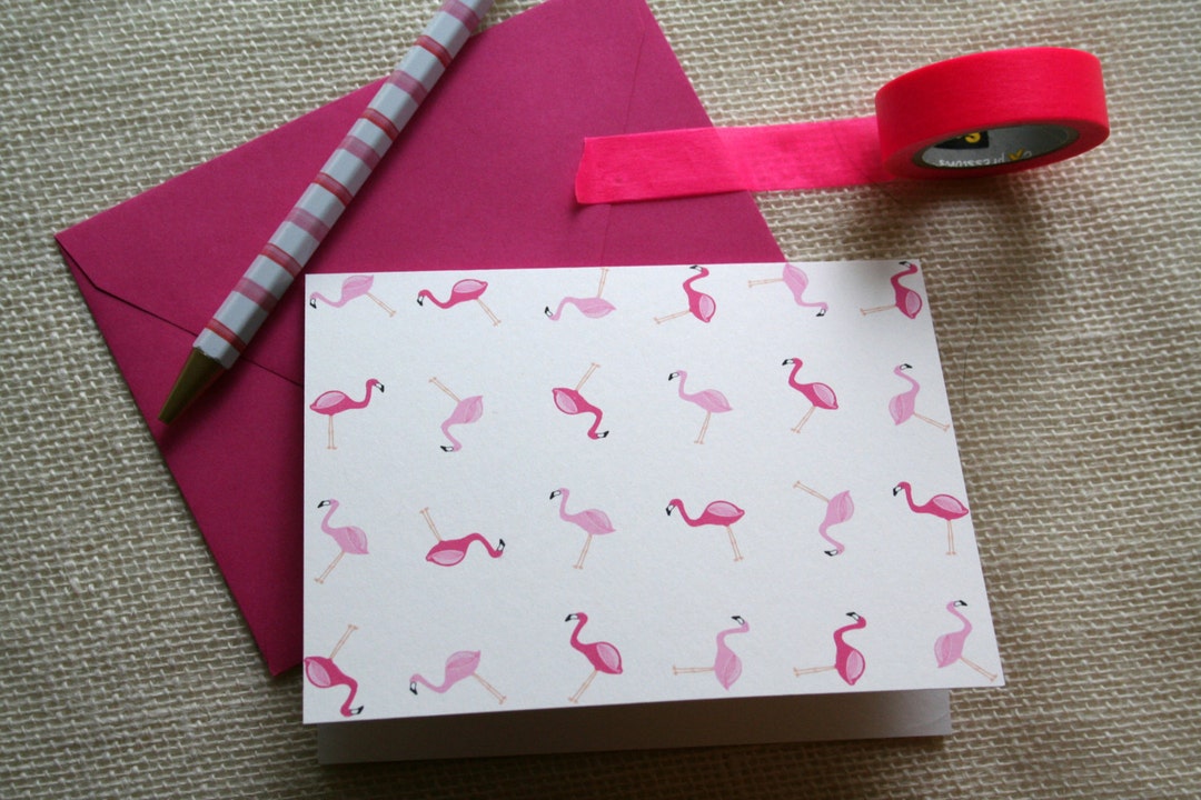 Illustrated Hot Pink Flamingo Stationery Set | Pink Flamingo Pattern ...