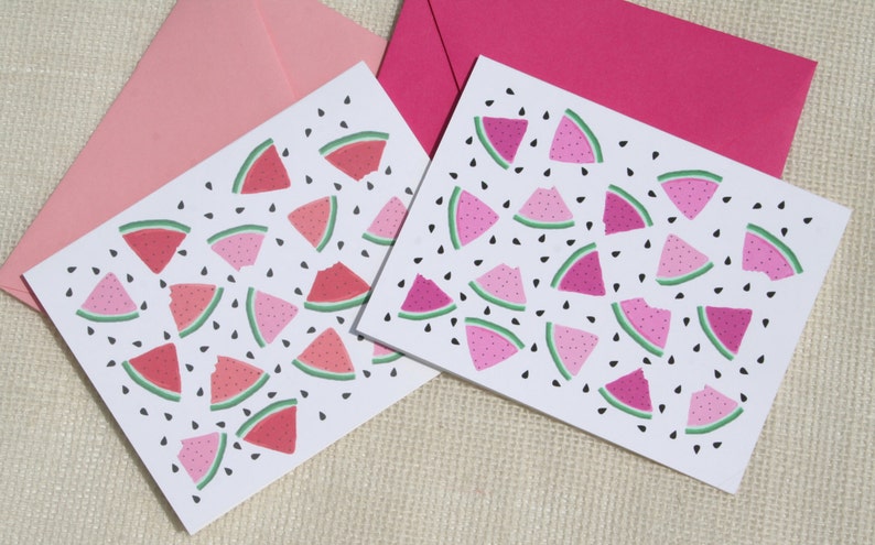Illustrated Watermelon Slices Pattern Red Blank Folded Card Stationery ...