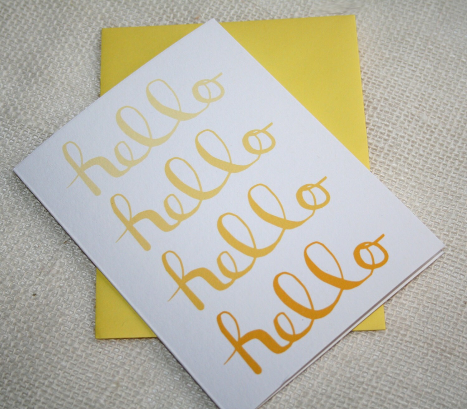 Yellow Ombré hello Folded Card Calligraphy Blank Greeting - Etsy