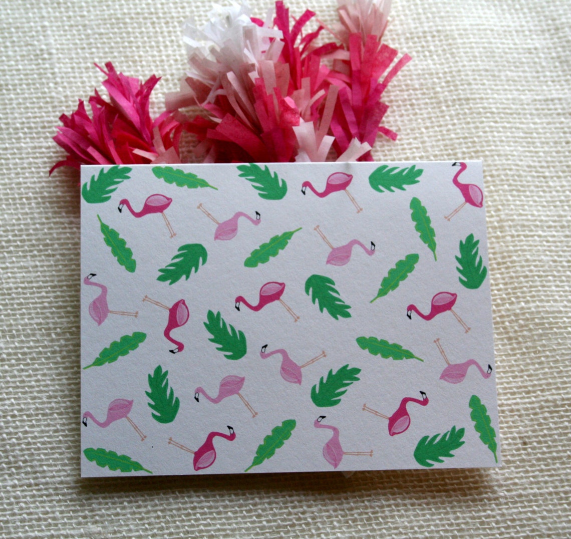 Hot Pink Flamingo and Palm Frond Stationery Set| Illustrated Tropical ...