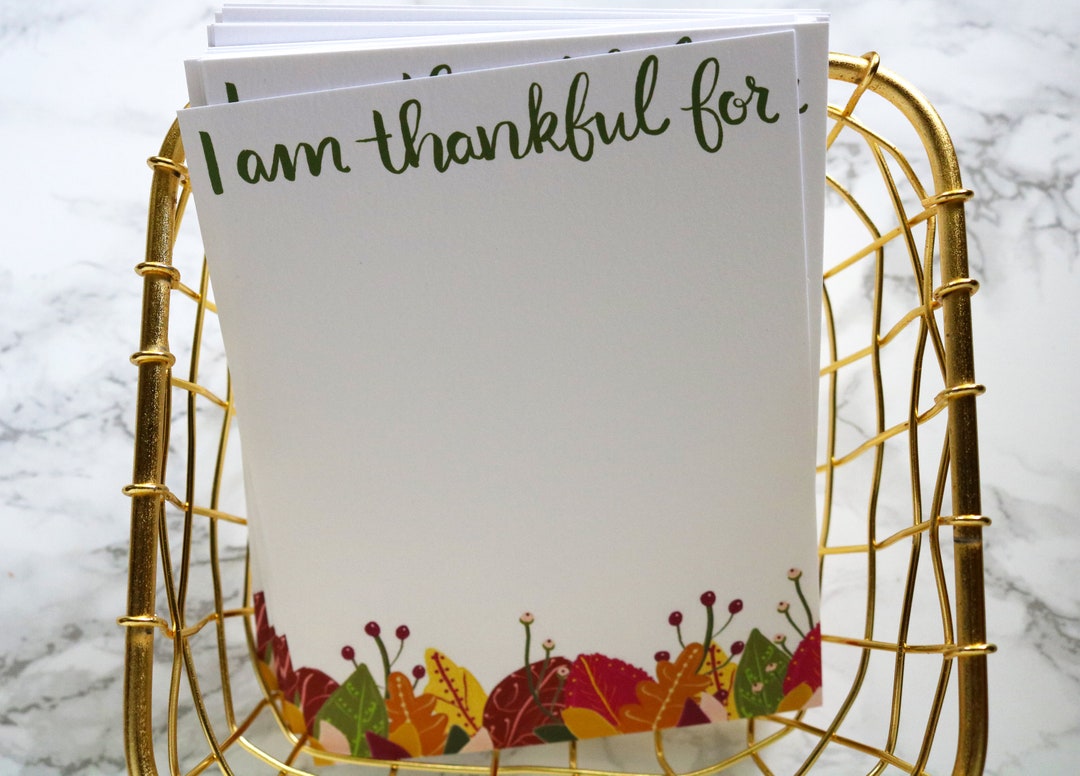 Illustrated Fall Floral I Am Thankful for Flat Notecard Set | Blank ...