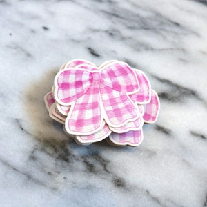 Pink Gingham Bow Vinyl Sticker | Watercolor Coquette Inspired Clear ...