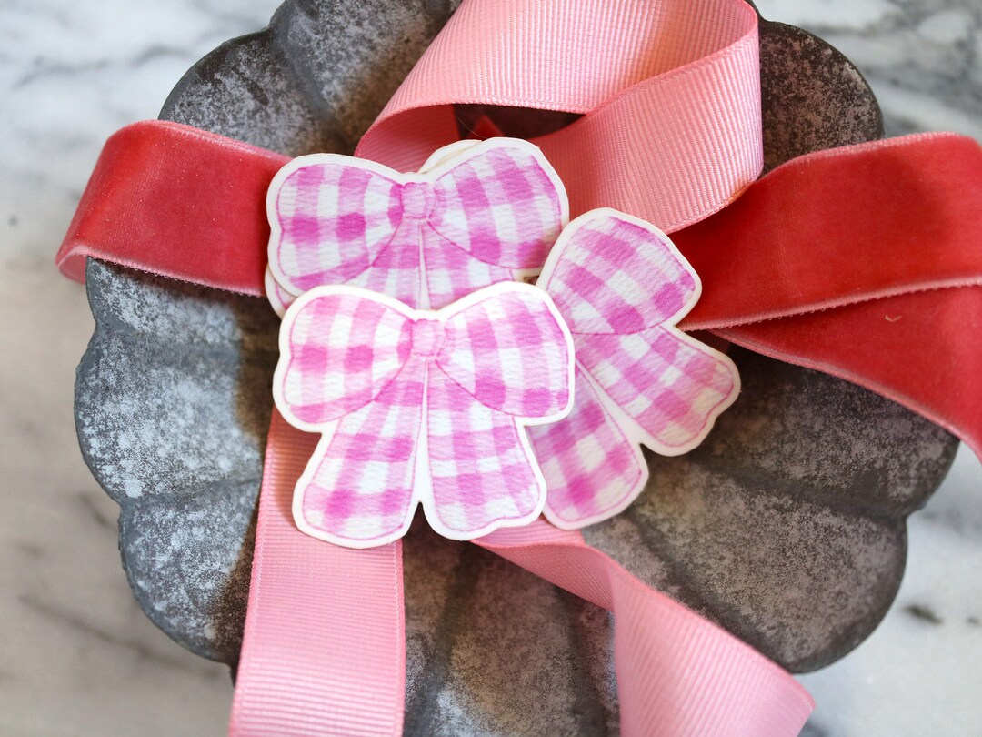 Pink Gingham Bow Vinyl Sticker | Watercolor Coquette Inspired Clear ...