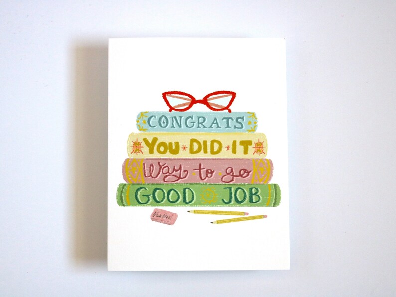 Stack of Books Congratulations Greeting Card | Illustrated Vintage ...