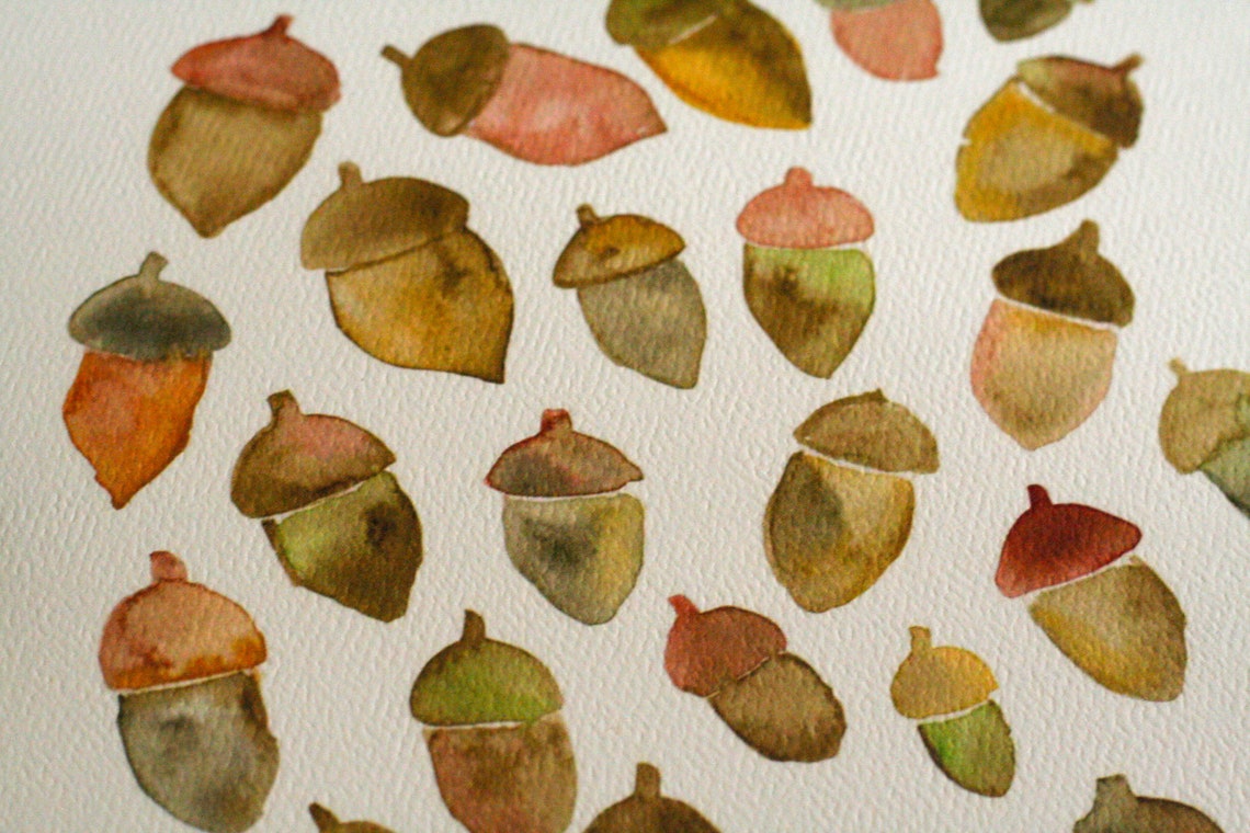 Watercolor Acorn Art Print | Rustic Botanical Farmhouse Wall Art for ...
