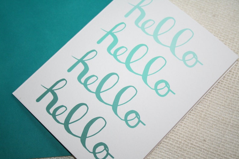 Teal Ombré “hello” Folded Card | Calligraphy, Blank Greeting Card ...