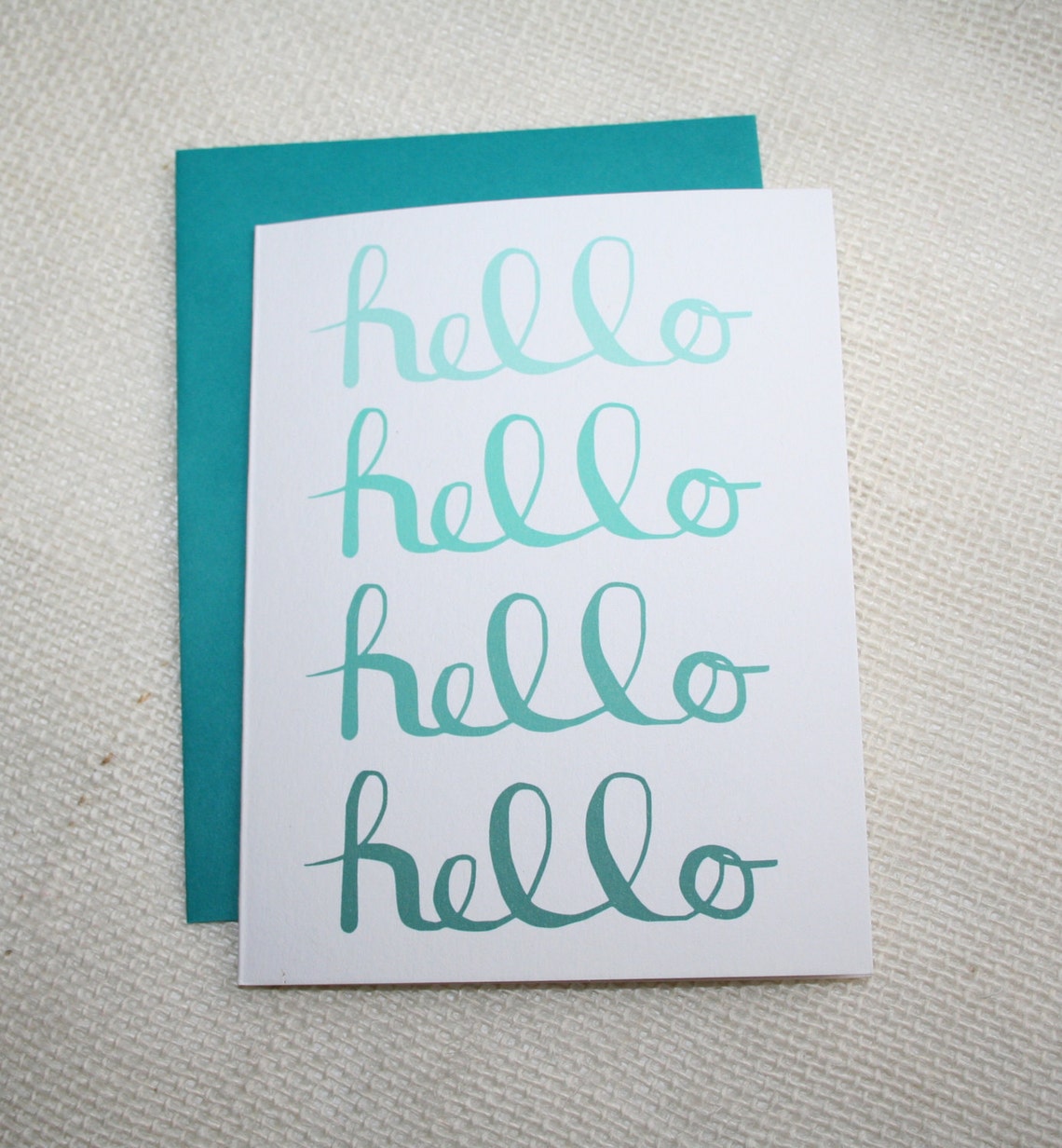 Teal Ombré “hello” Folded Card | Calligraphy, Blank Greeting Card ...