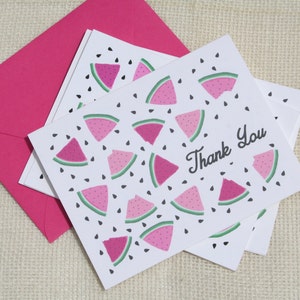 Illustrated Pink Watermelon Slices Pattern Thank You Card Stationery ...