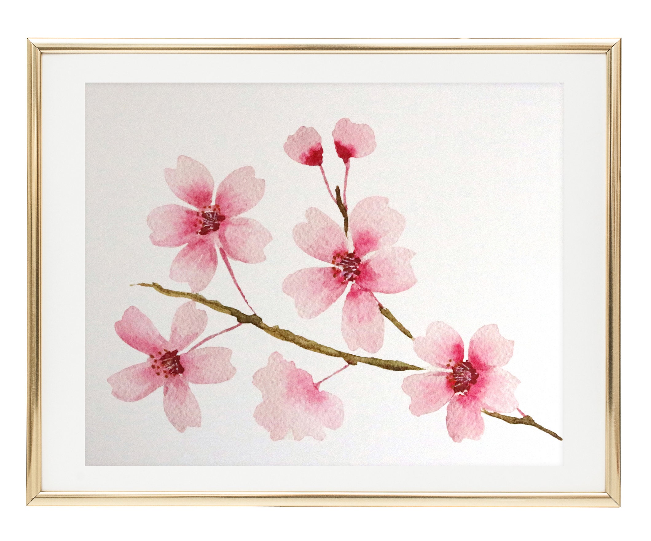 Watercolor Cherry Blossom Branch Art Print | Spring Botanical Cherry ...