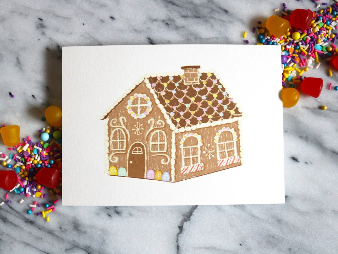 Pastel Gingerbread House Art Print| Illustrated Whimsical Seasonal ...