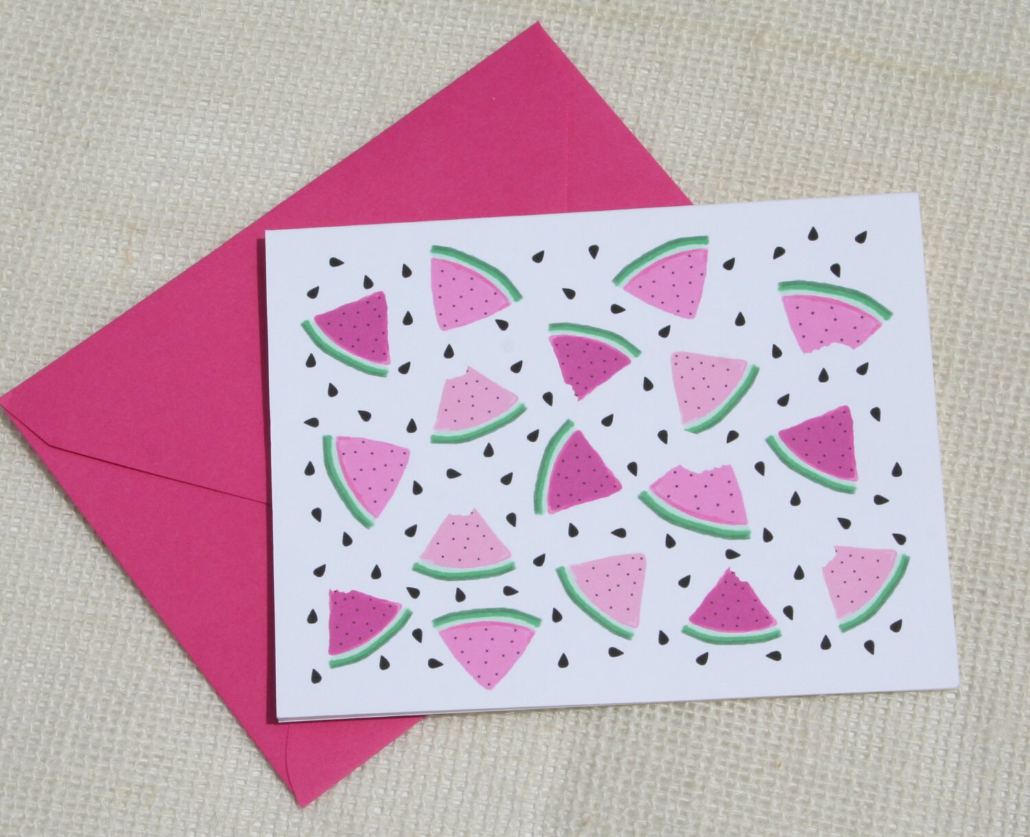 Illustrated Watermelon Slices Pattern Pink Blank Folded Card - Etsy
