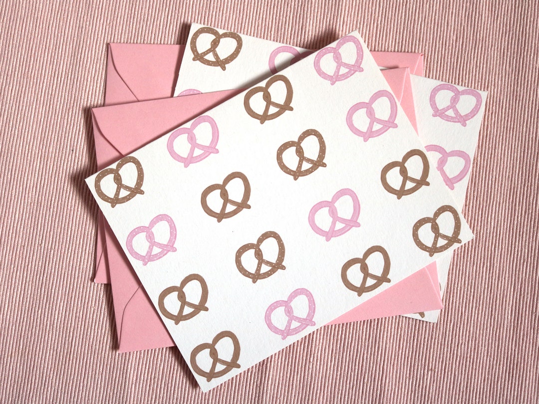 Illustrated Pink Pretzel Stationery Set | Food Illustration Blank ...