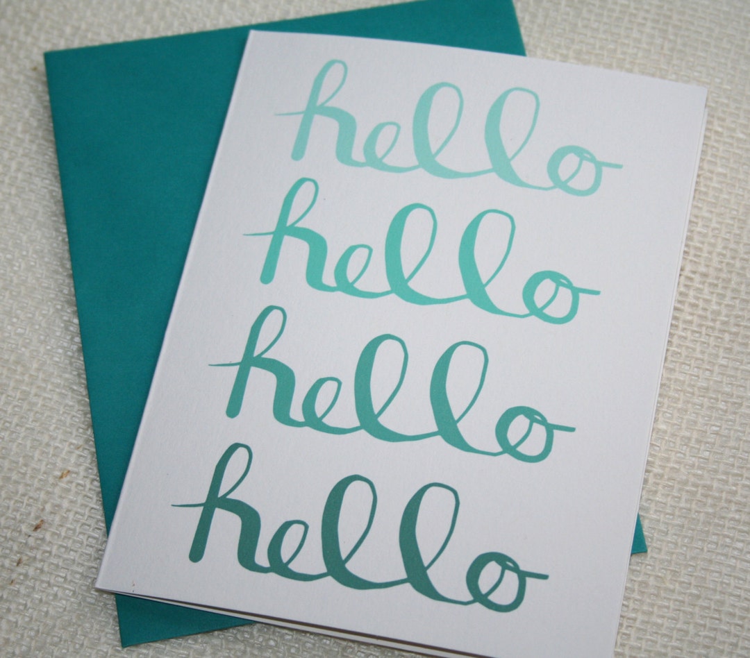 Teal Ombré “hello” Folded Card | Calligraphy, Blank Greeting Card ...