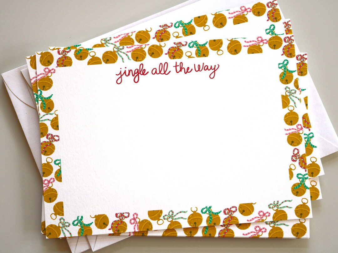 Jingle All the Way Notecard Set | Illustrated Holiday Jingle Bell Blank ...