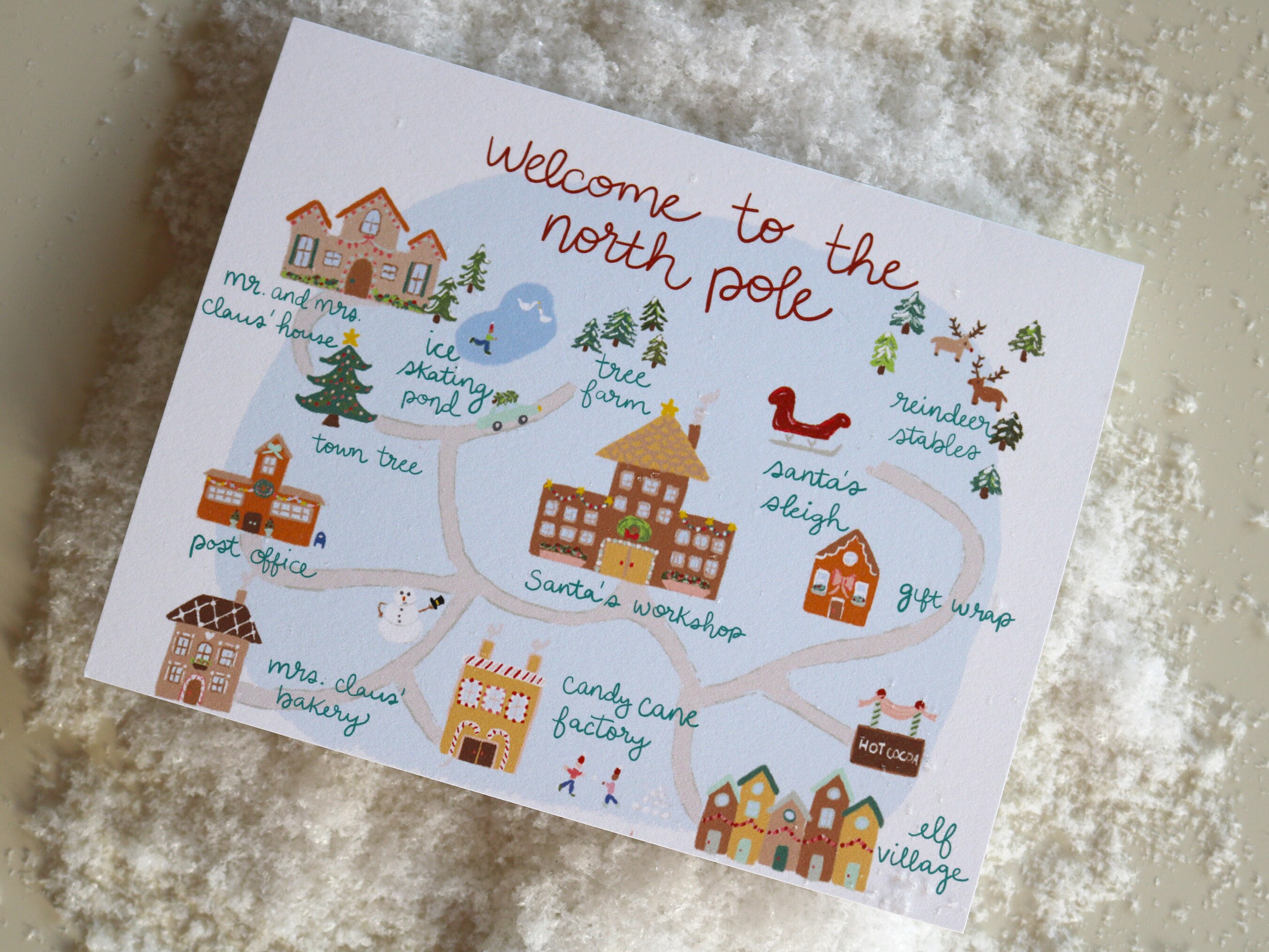 Illustrated North Pole Map Holiday Greeting Card | Hand Lettered ...