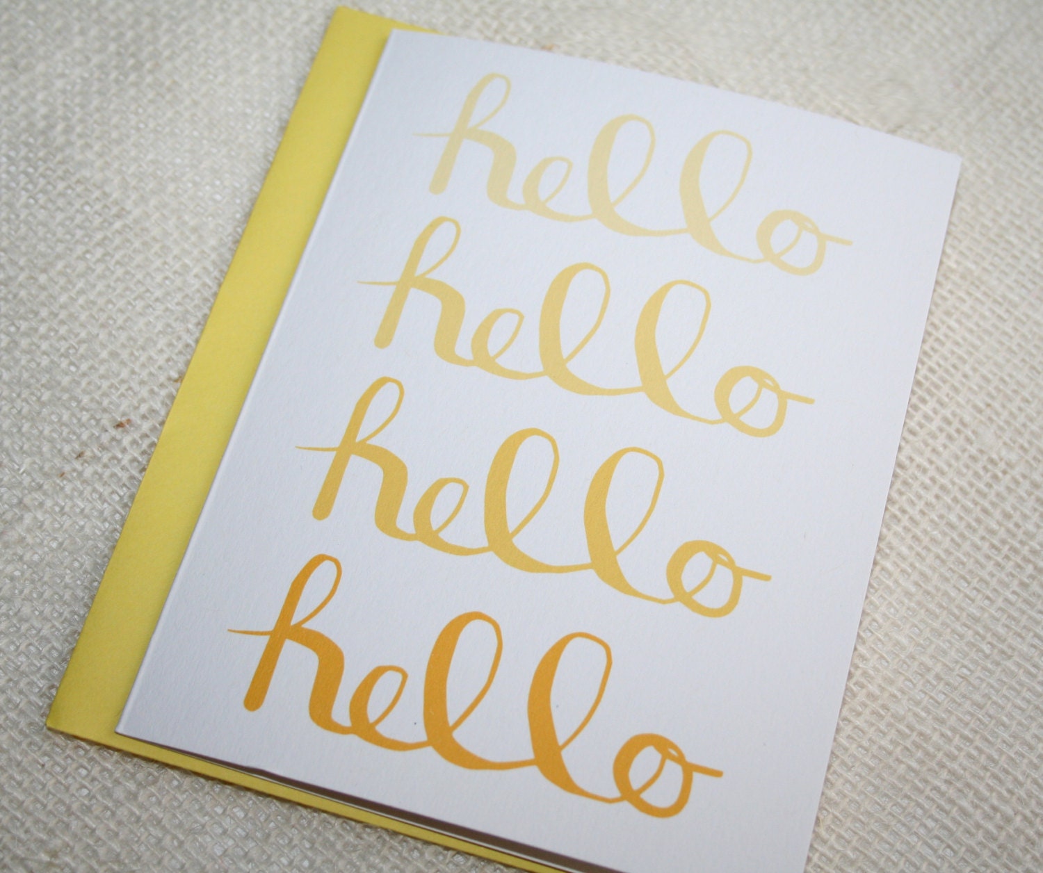 Yellow Ombré hello Folded Card Calligraphy Blank Greeting - Etsy