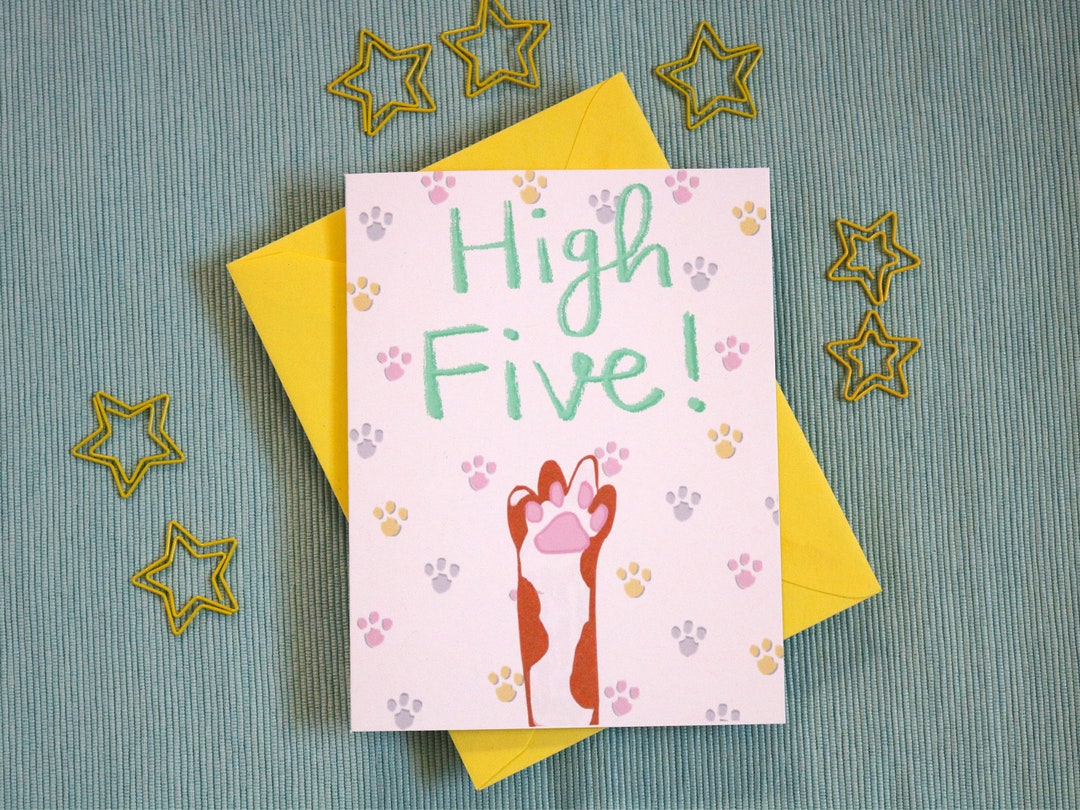 Cat’s Paw High Five Greeting Card | Funny Illustrated Blank Greeting ...