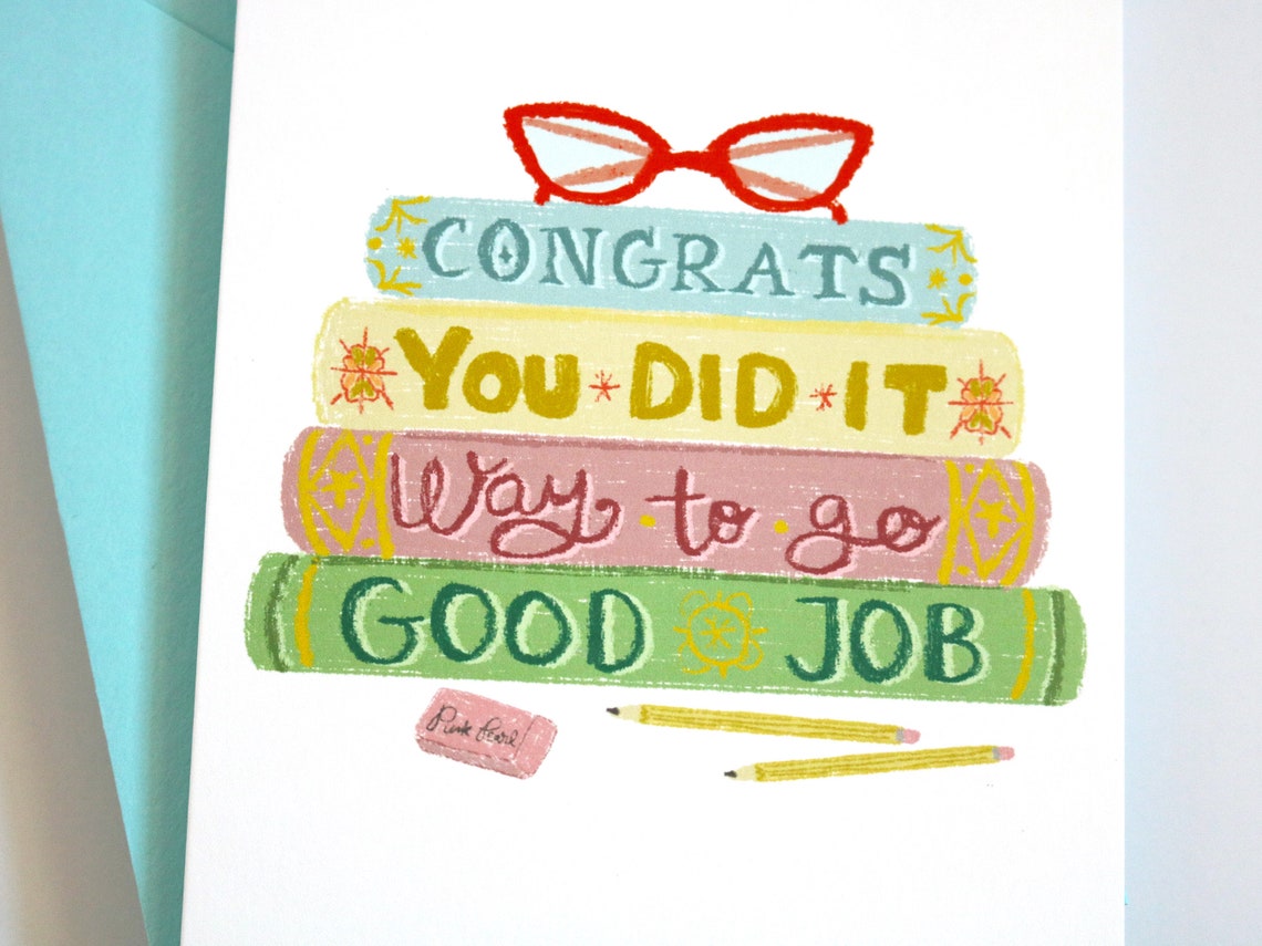 Stack of Books Congratulations Greeting Card illustrated Vintage ...