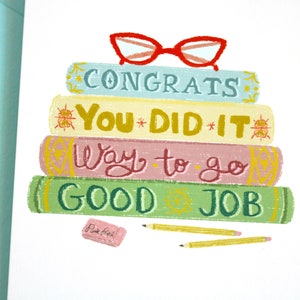 Stack of Books Congratulations Greeting Card | Illustrated Vintage ...