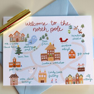 Illustrated North Pole Map Holiday Greeting Card | Hand Lettered ...