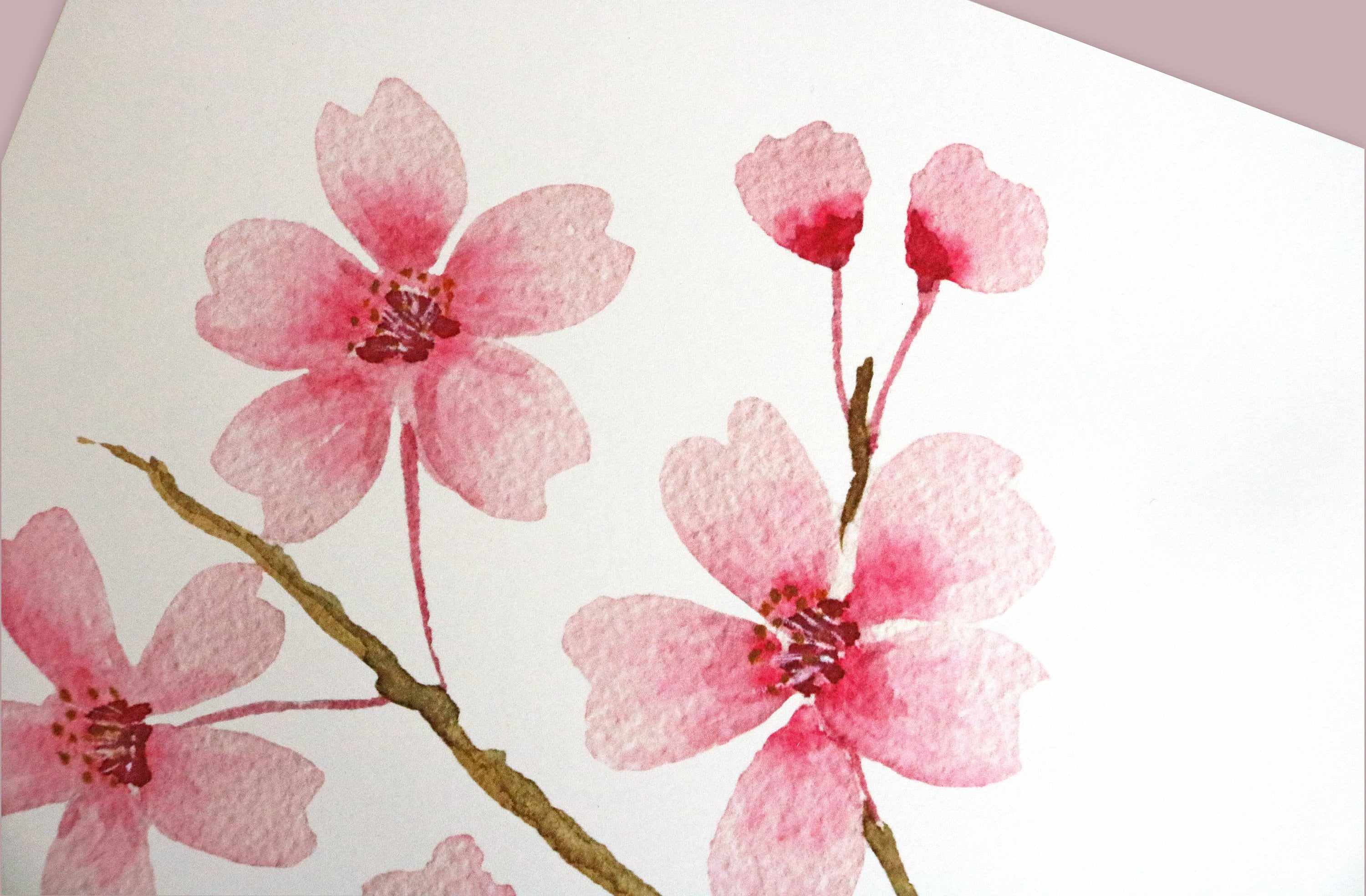 Watercolor Cherry Blossom Branch Art Print Spring Botanical Cherry ...