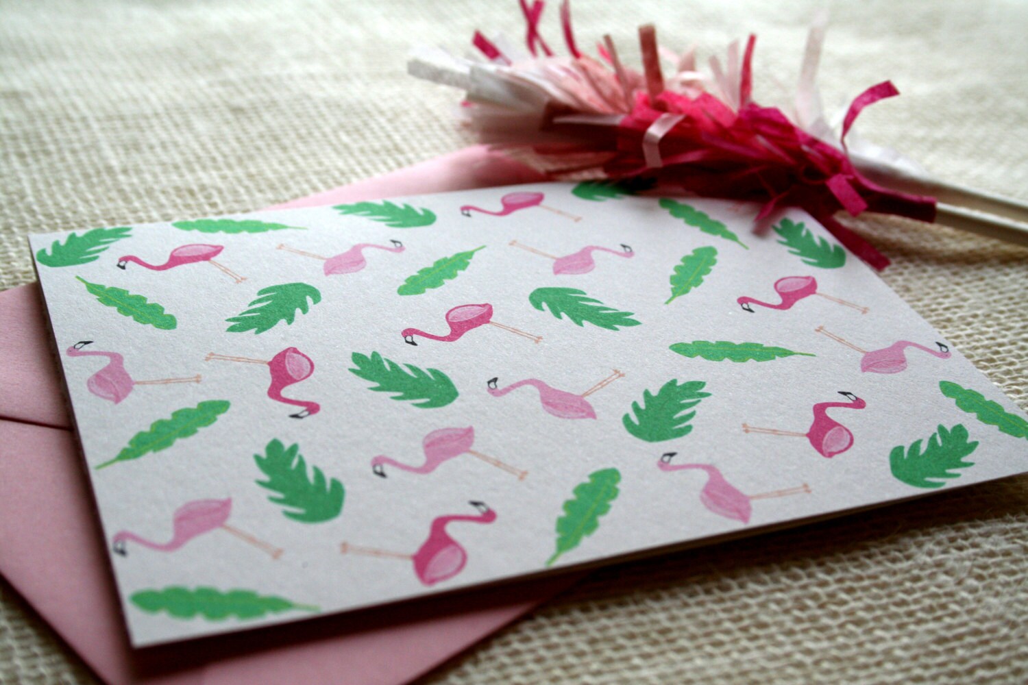 Hot Pink Flamingo and Palm Frond Stationery Set Illustrated - Etsy