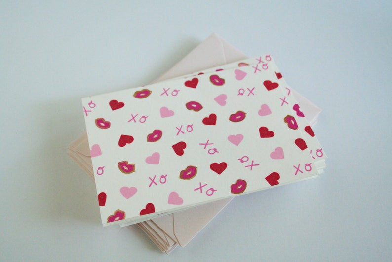 Mini Lips Hearts and XO Pattern Cards Mini Notecard - Etsy