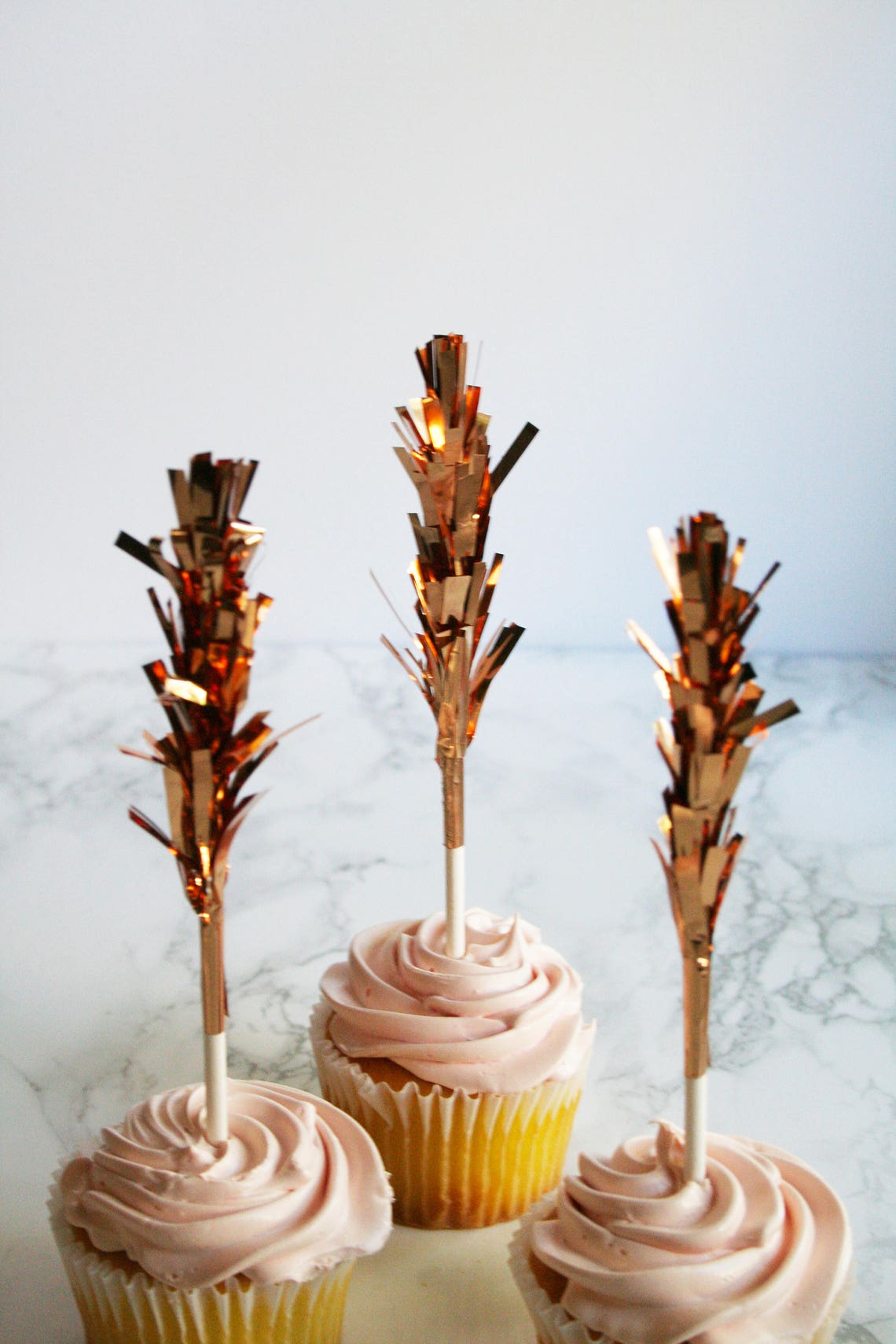 Copper Metallic Foil Fringe Toppers Cupcake or Cake Toppers - Etsy