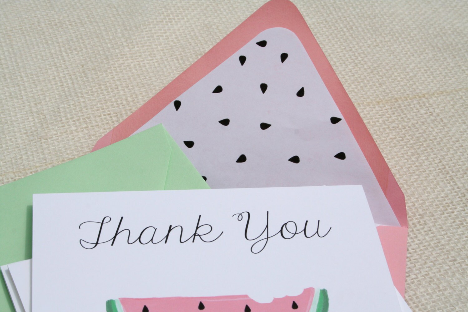 Illustrated Watermelon Slice Mint and Pink Thank You Cards - Etsy