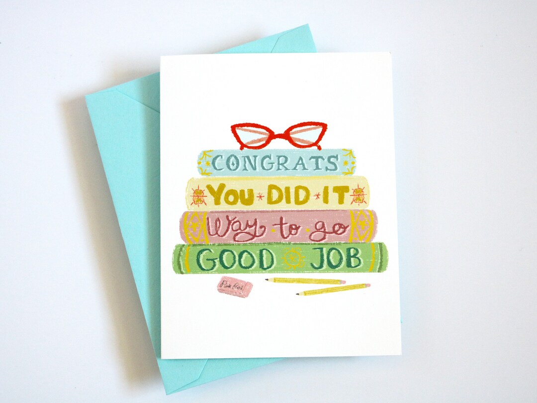 Stack of Books Congratulations Greeting Card | Illustrated Vintage ...