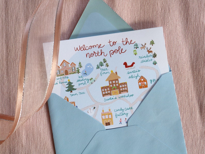 Illustrated North Pole Map Holiday Greeting Card | Hand Lettered ...