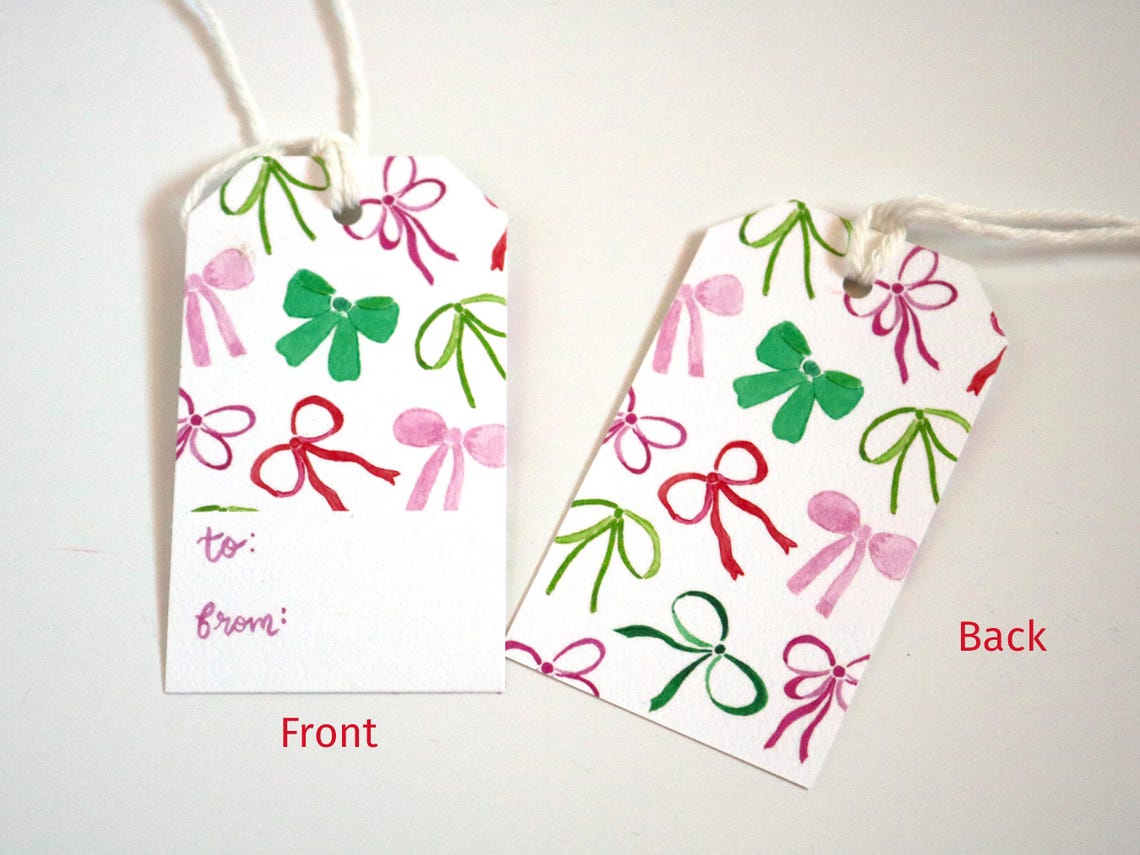 Watercolor Holiday Bows Gift Tag Set | Illustrated Whimsical Seasonal ...