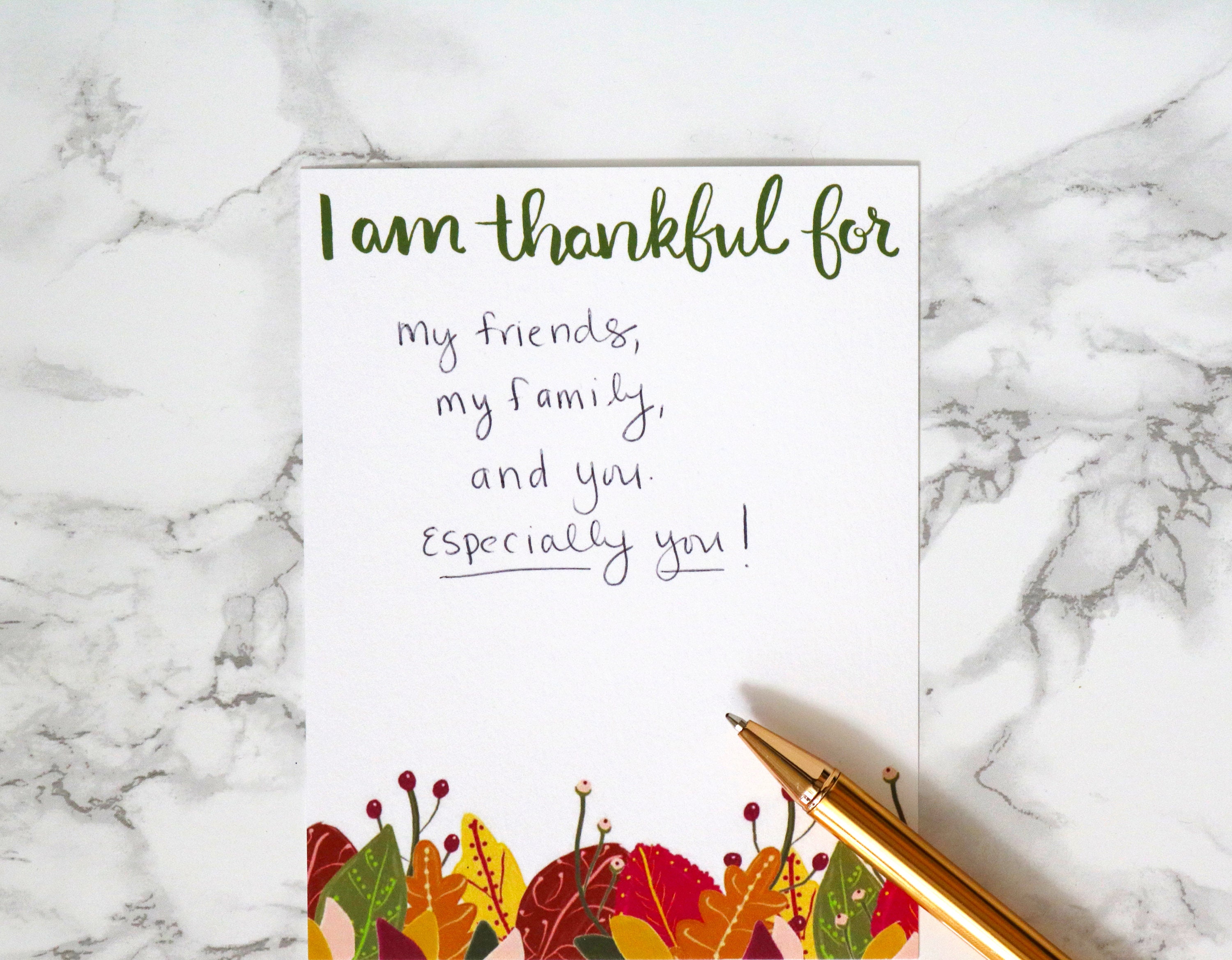 Illustrated Fall Floral I Am Thankful for Flat Notecard Set | Blank ...